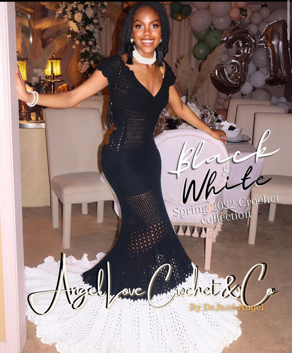 Dianne Black and White Gown – Angel Love Crochet & Company